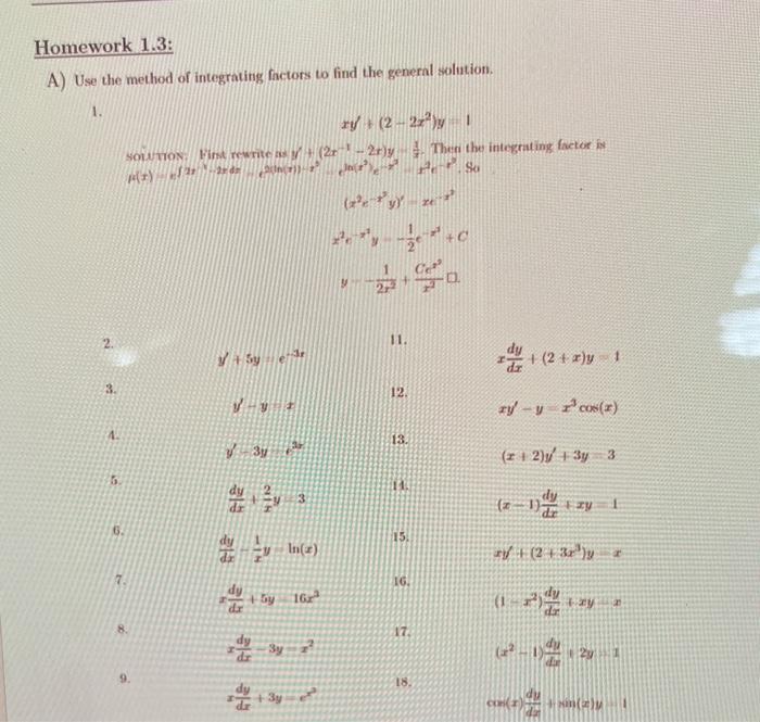 Solved A) Use the method of integrating factors to find the | Chegg.com