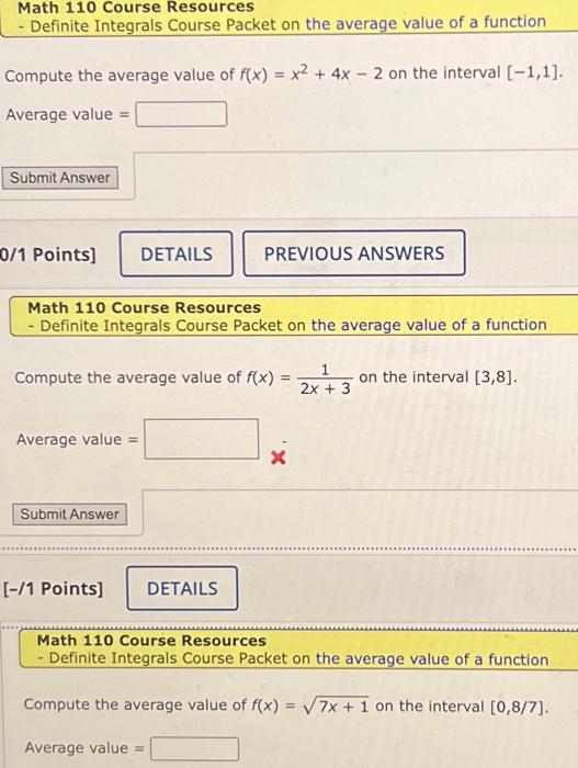 Solved Math 110 Course Resources - Definite Integrals Course | Chegg.com