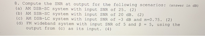 Solved 8. Compute the SNR at output for the following | Chegg.com