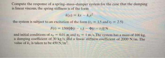 Solved Compute the response of a spring-mass-damper system | Chegg.com