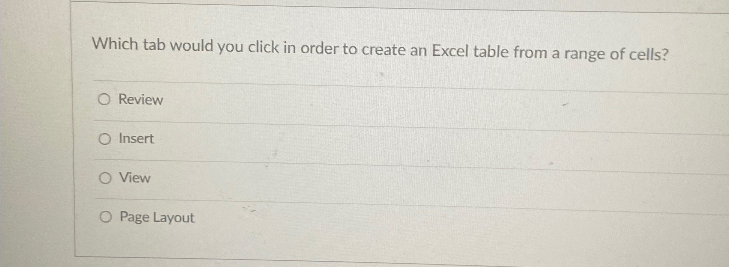 Solved Which tab would you click in order to create an Excel | Chegg.com