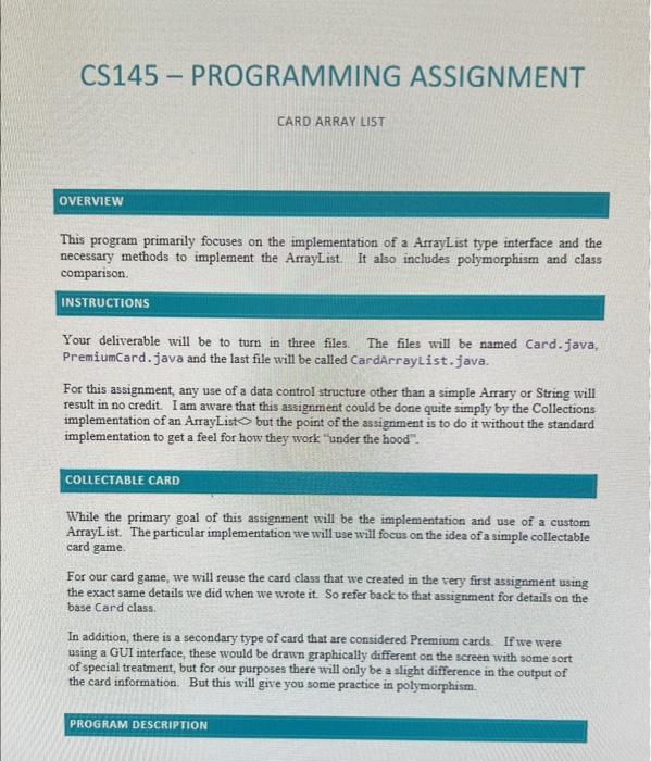 Solved Cs145 Programming Assignment Card Array List 8210