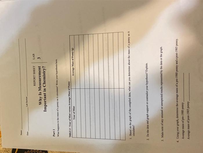 Name Date Lab Section REPORT SHEET LAB Why Is | Chegg.com