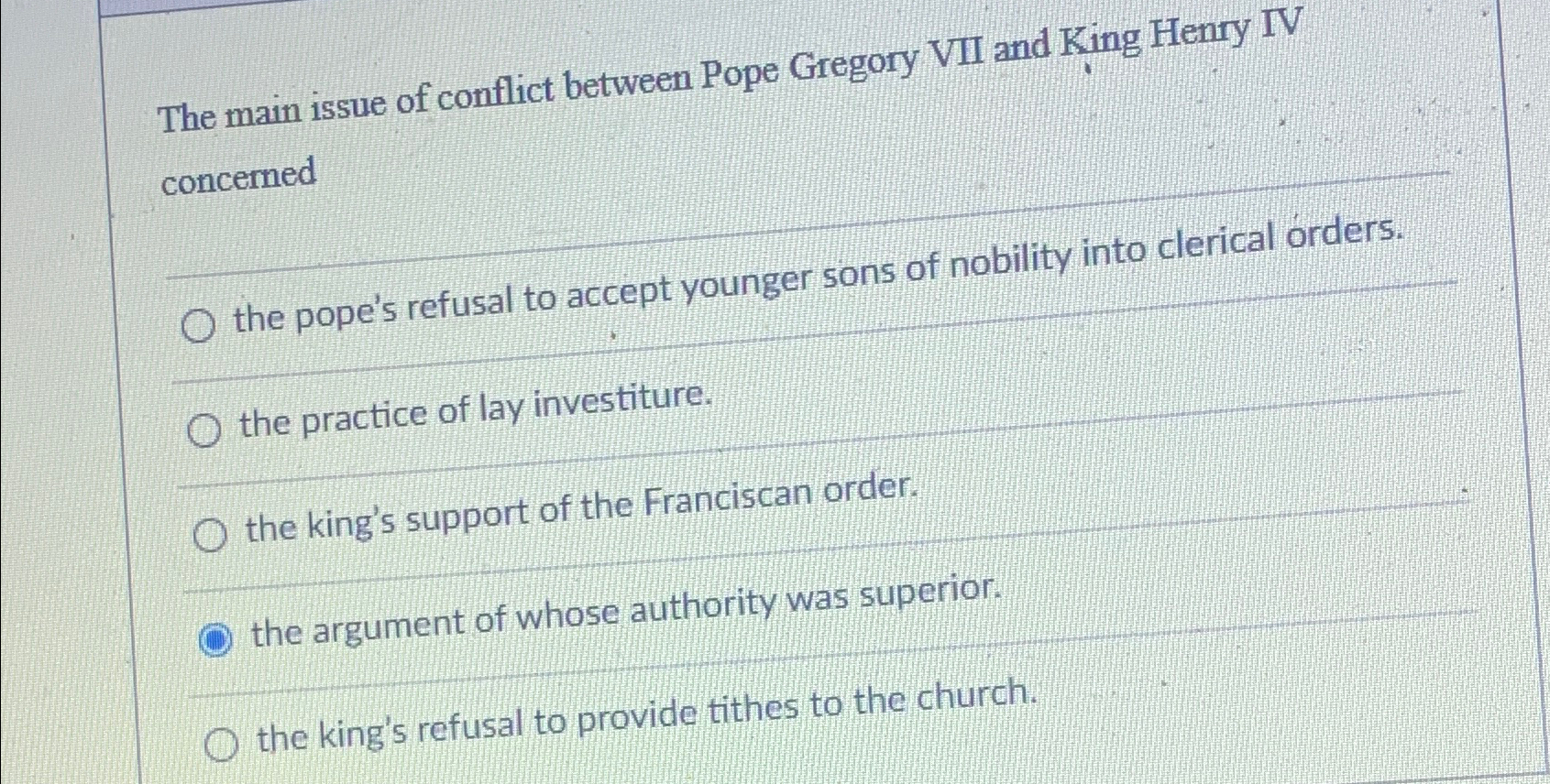 Solved The main issue of conflict between Pope Gregory VII | Chegg.com