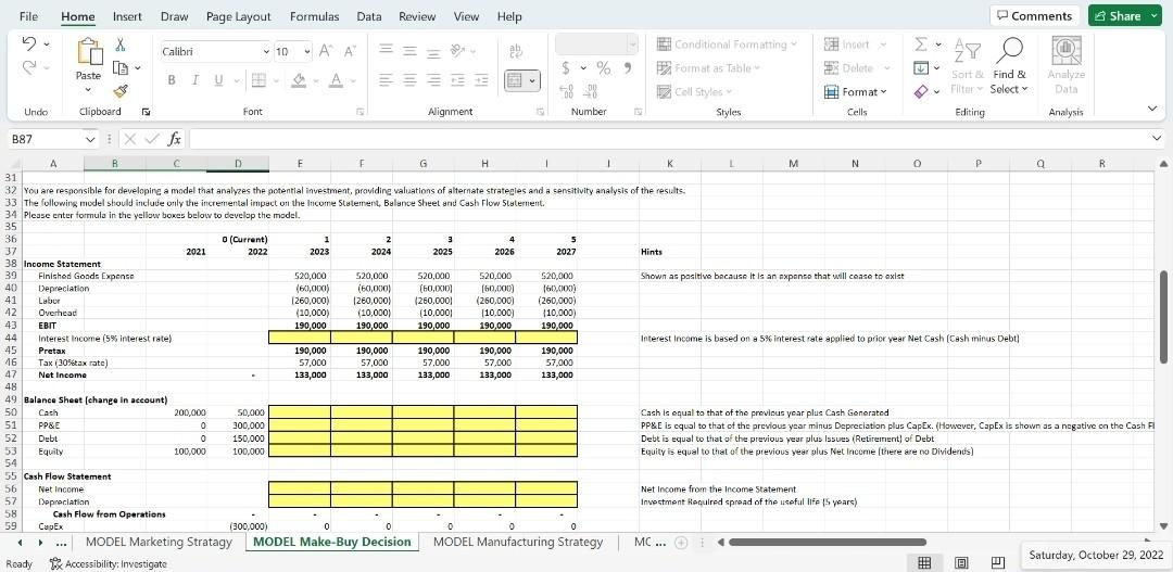 Change the 'Investment Recuired', cell D28, to | Chegg.com