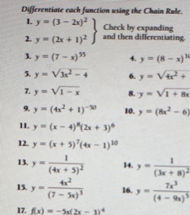 Solved "3 Differentiate cach function using the Chain Rule. | Chegg.com