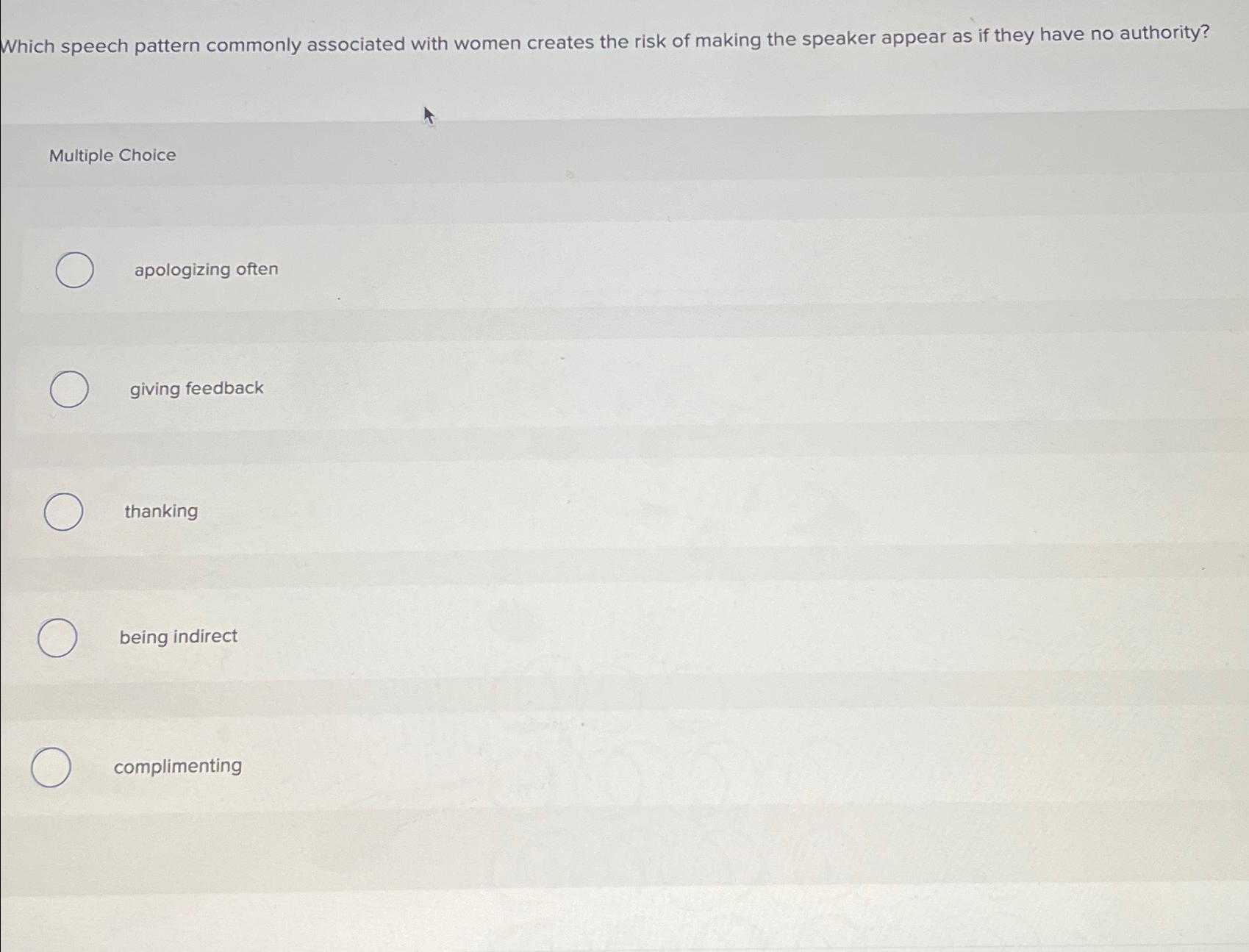 Solved Which speech pattern commonly associated with women | Chegg.com