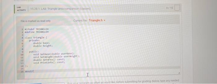 Solved 15.28 LAB: Triangle area comparison (classes) Given | Chegg.com