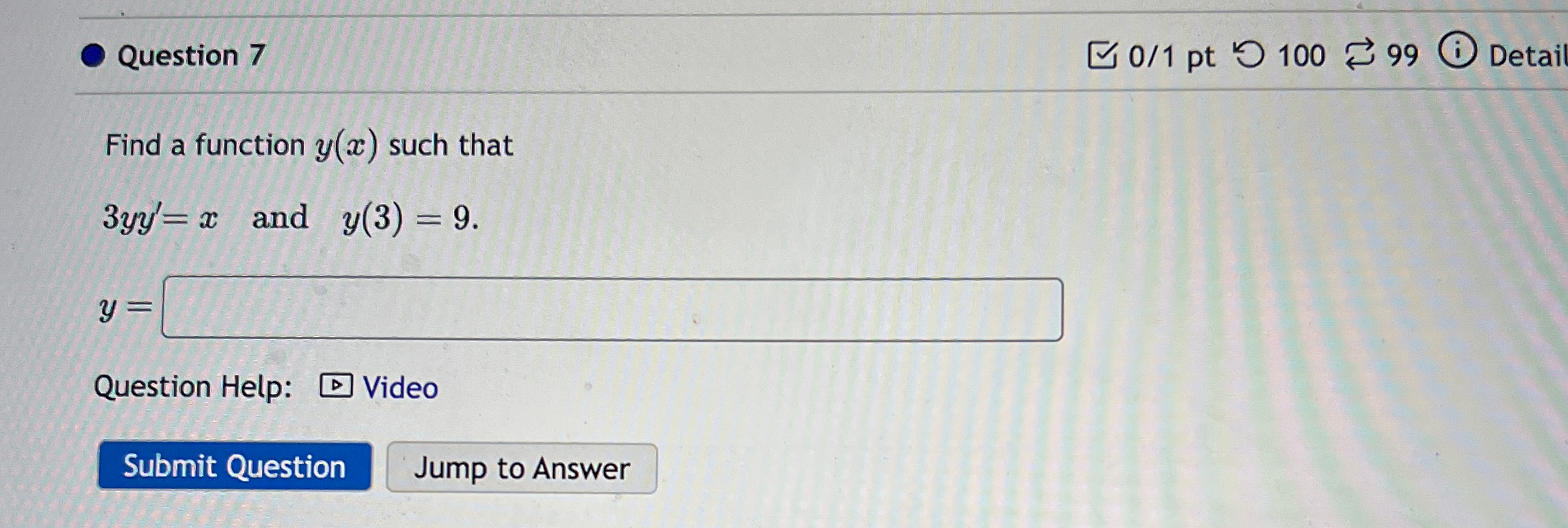 Solved Question 701pt10099DetaiFind a function y(x) ﻿such | Chegg.com