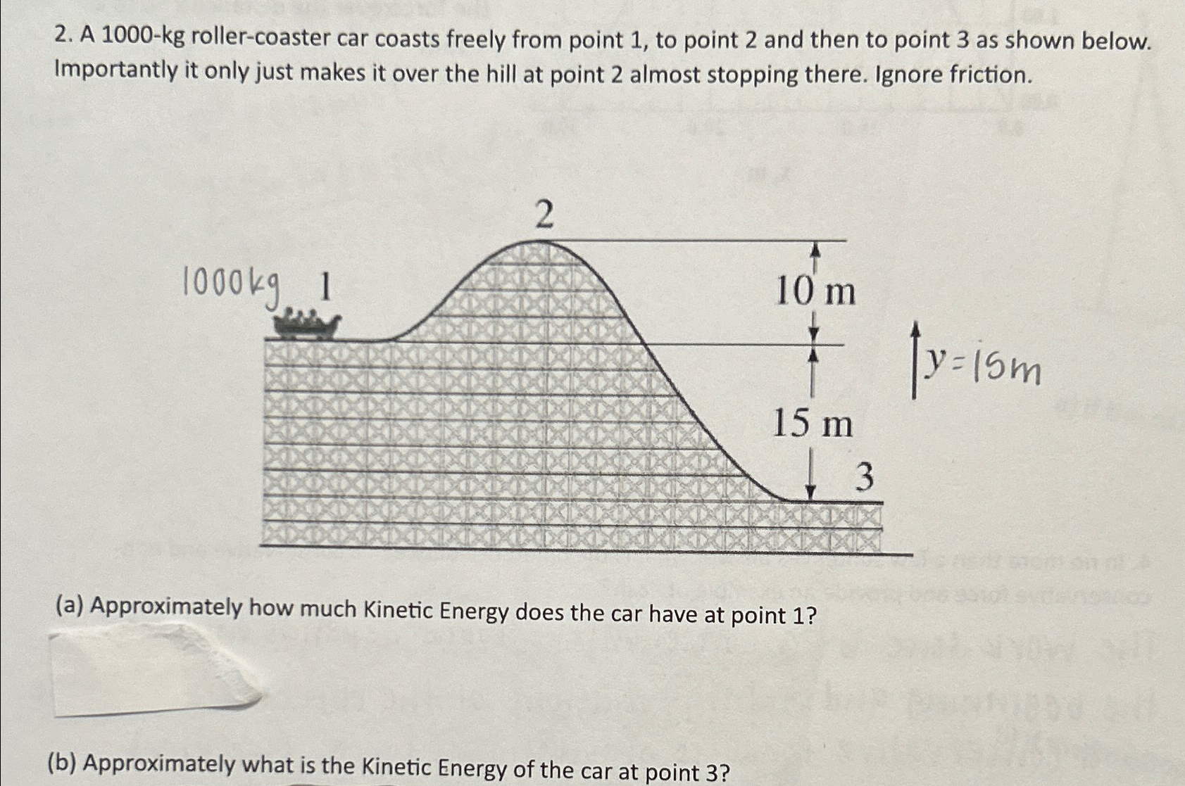 Solved A 1000-kg ﻿roller-coaster car coasts freely from | Chegg.com