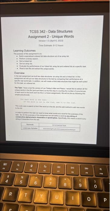 TCSS 342 - Data Structures Assignment 2- Unique Words | Chegg.com