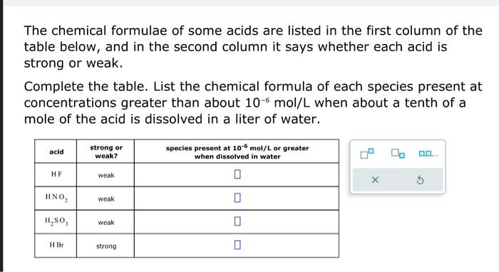Solved The chemical formulae of some acids are listed in the | Chegg.com