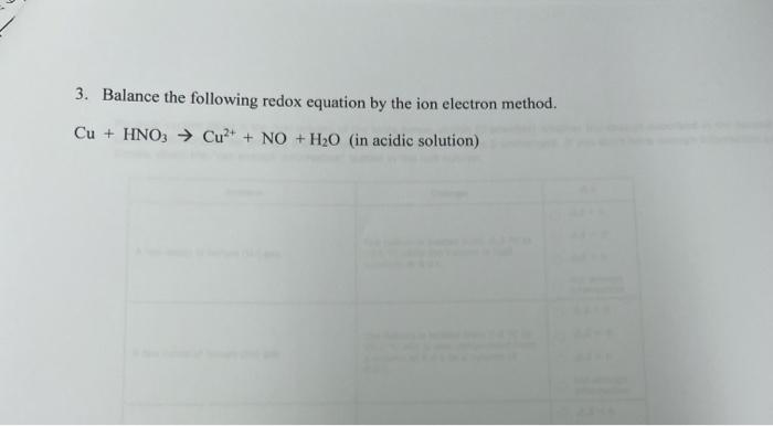 Solved 3. Balance the following redox equation by the ion | Chegg.com