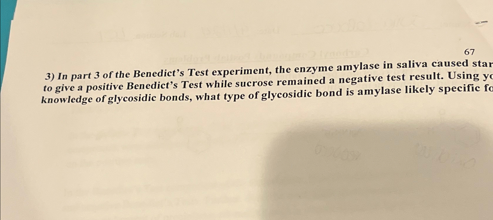 Solved 67In part 3 ﻿of the Benedict's Test experiment, the | Chegg.com