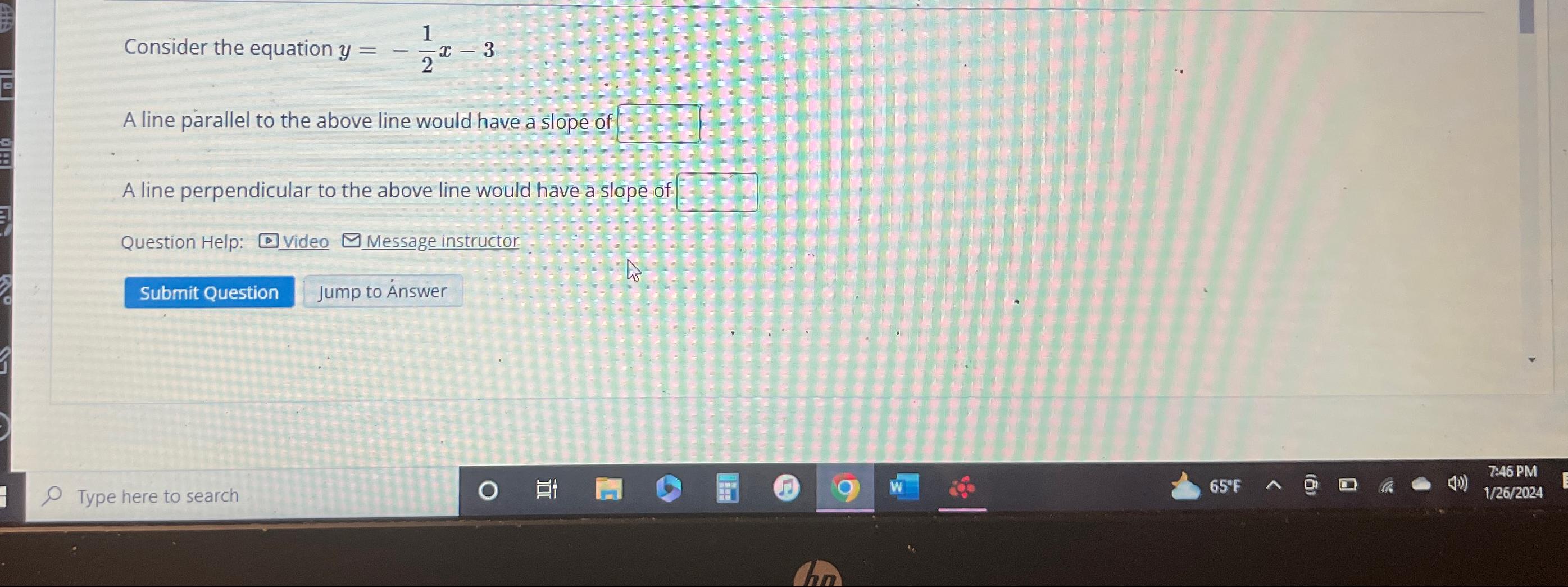 Solved Consider the equation y=-12x-3A line parallel to the | Chegg.com