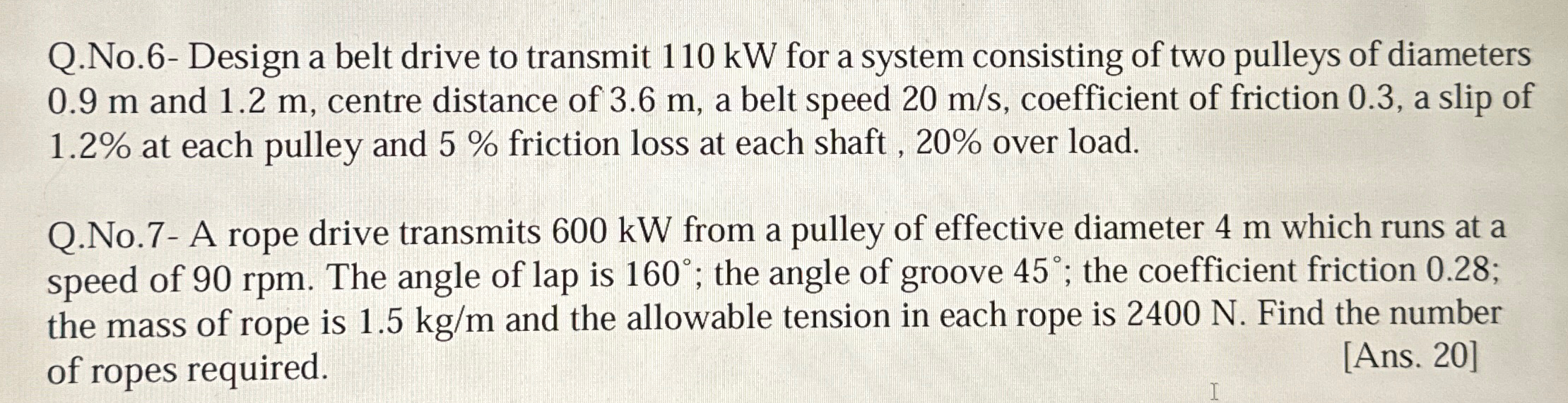 Solved Q.No.6- ﻿Design a belt drive to transmit 110kW ﻿for a | Chegg.com