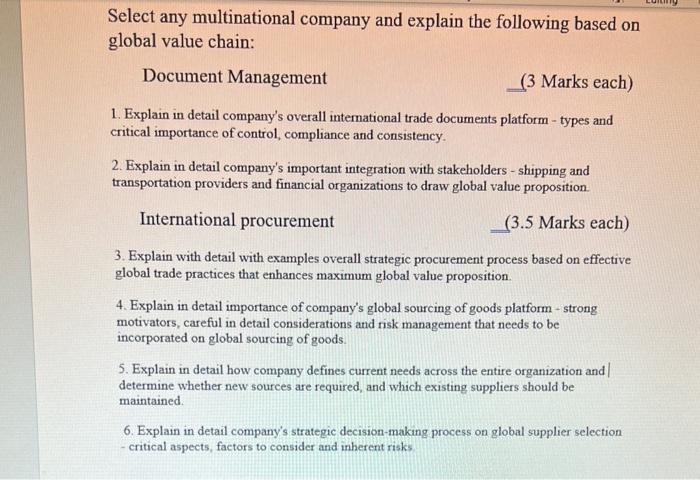 Solved Select any multinational company and explain the | Chegg.com