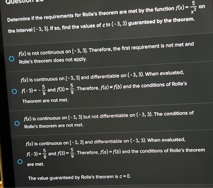 Solved Determine if the requirements for Rolle's theorem are | Chegg.com