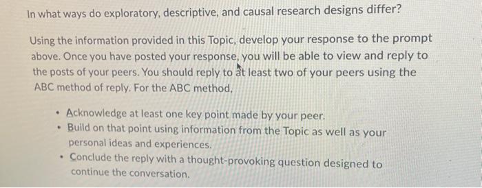 Solved In what ways do exploratory, descriptive, and causal | Chegg.com