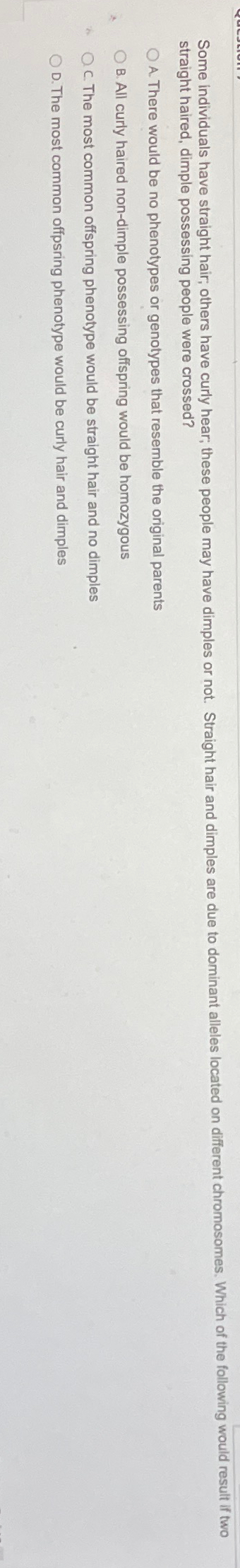 Solved Some individuals have sraight haired, dimple | Chegg.com