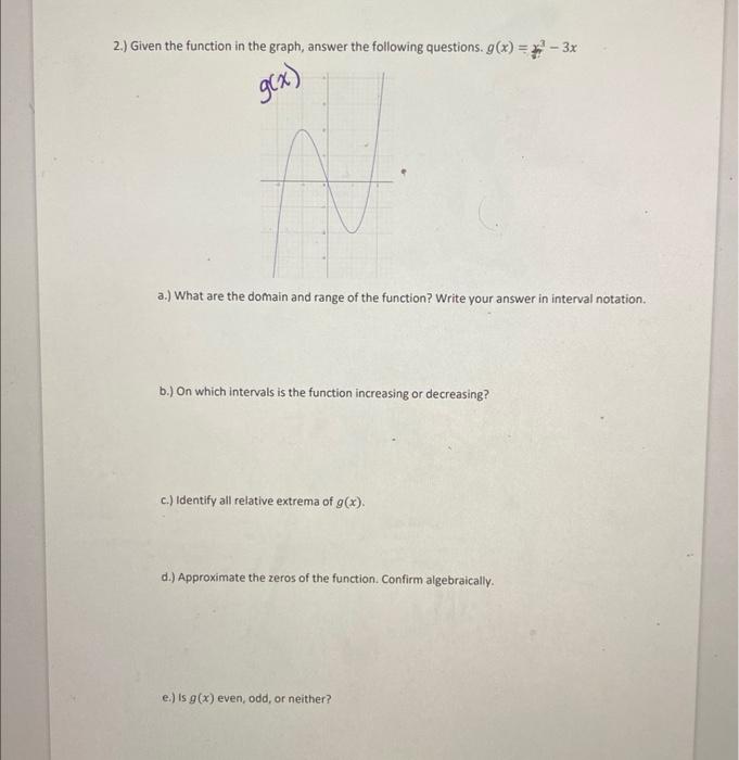 Solved 2.) Given the function in the graph, answer the | Chegg.com
