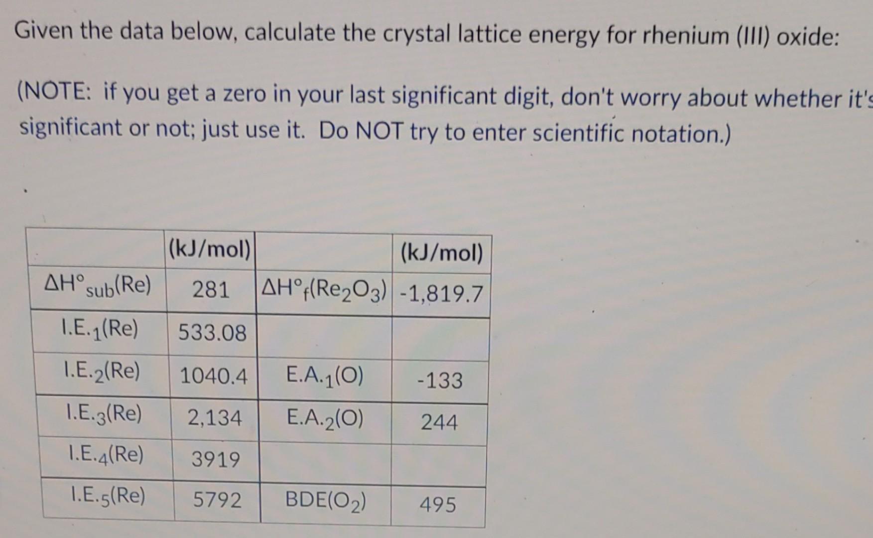 Solved Given the data below, calculate the crystal lattice | Chegg.com