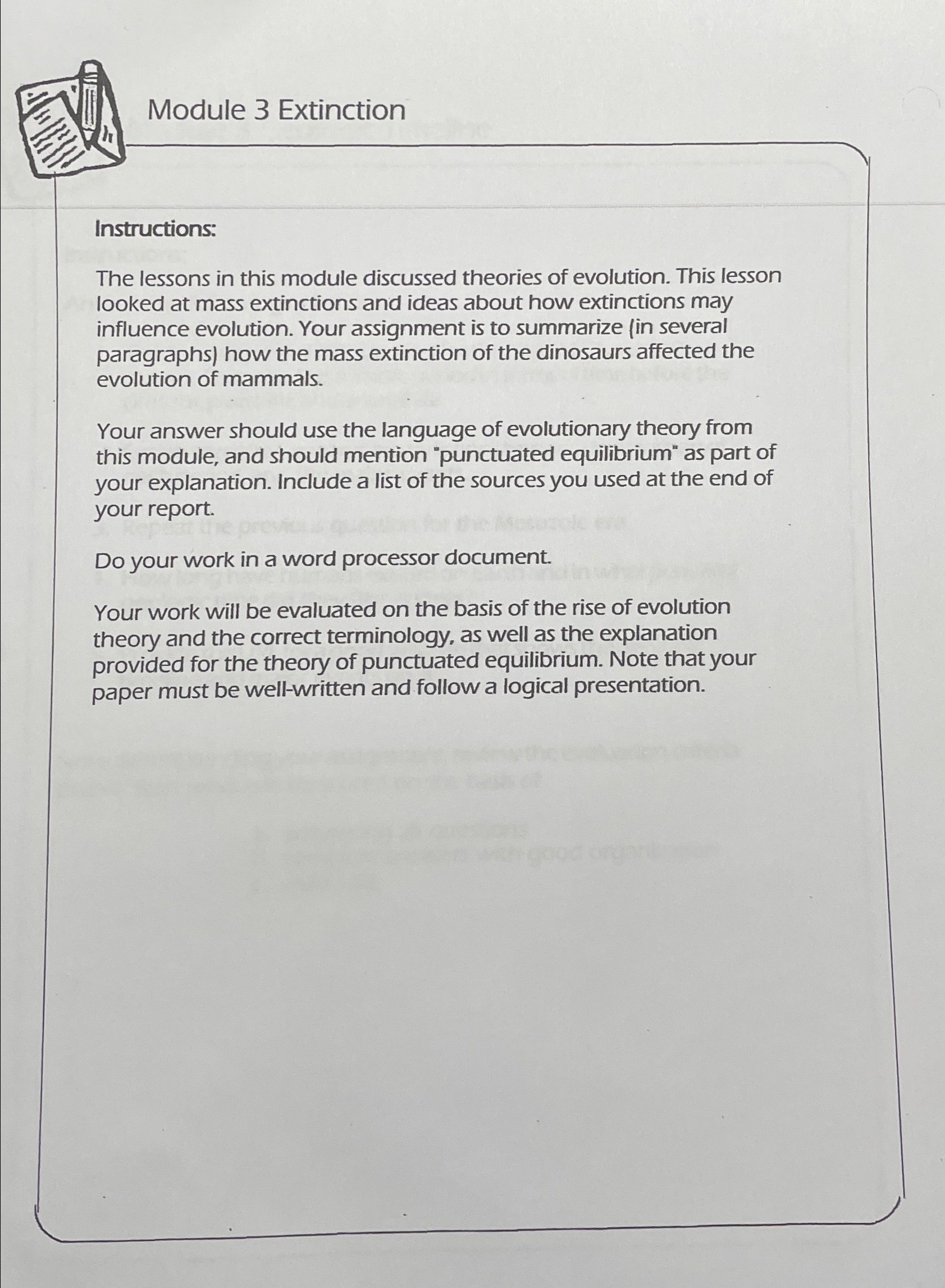 Solved Module 3 ﻿ExtinctionInstructions:The lessons in this | Chegg.com
