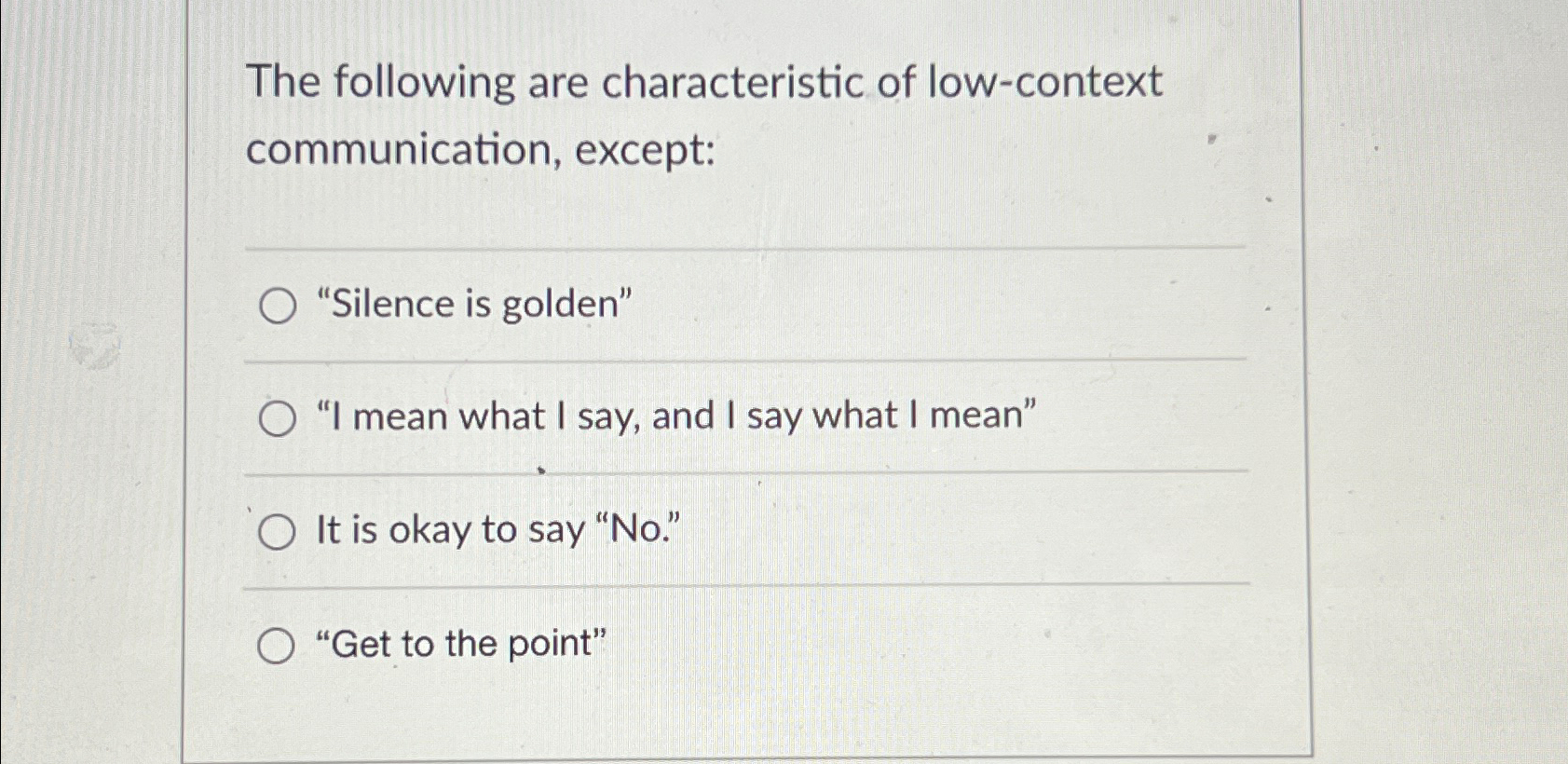 Solved The following are characteristic of low-context | Chegg.com