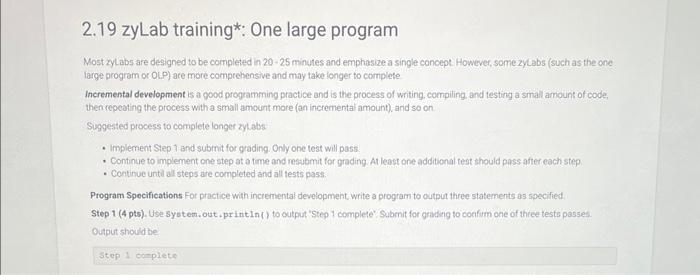 Solved 2.19 zyLab training*: One large program Most zyL abs | Chegg.com