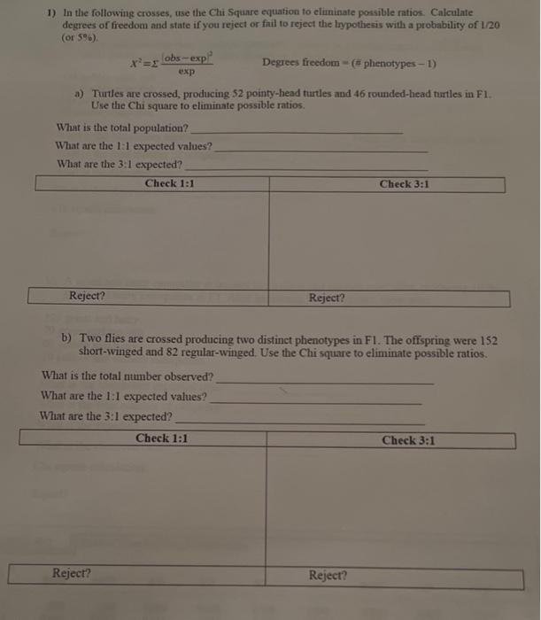 Solved 1) In the following crosses, use the Chi Square | Chegg.com