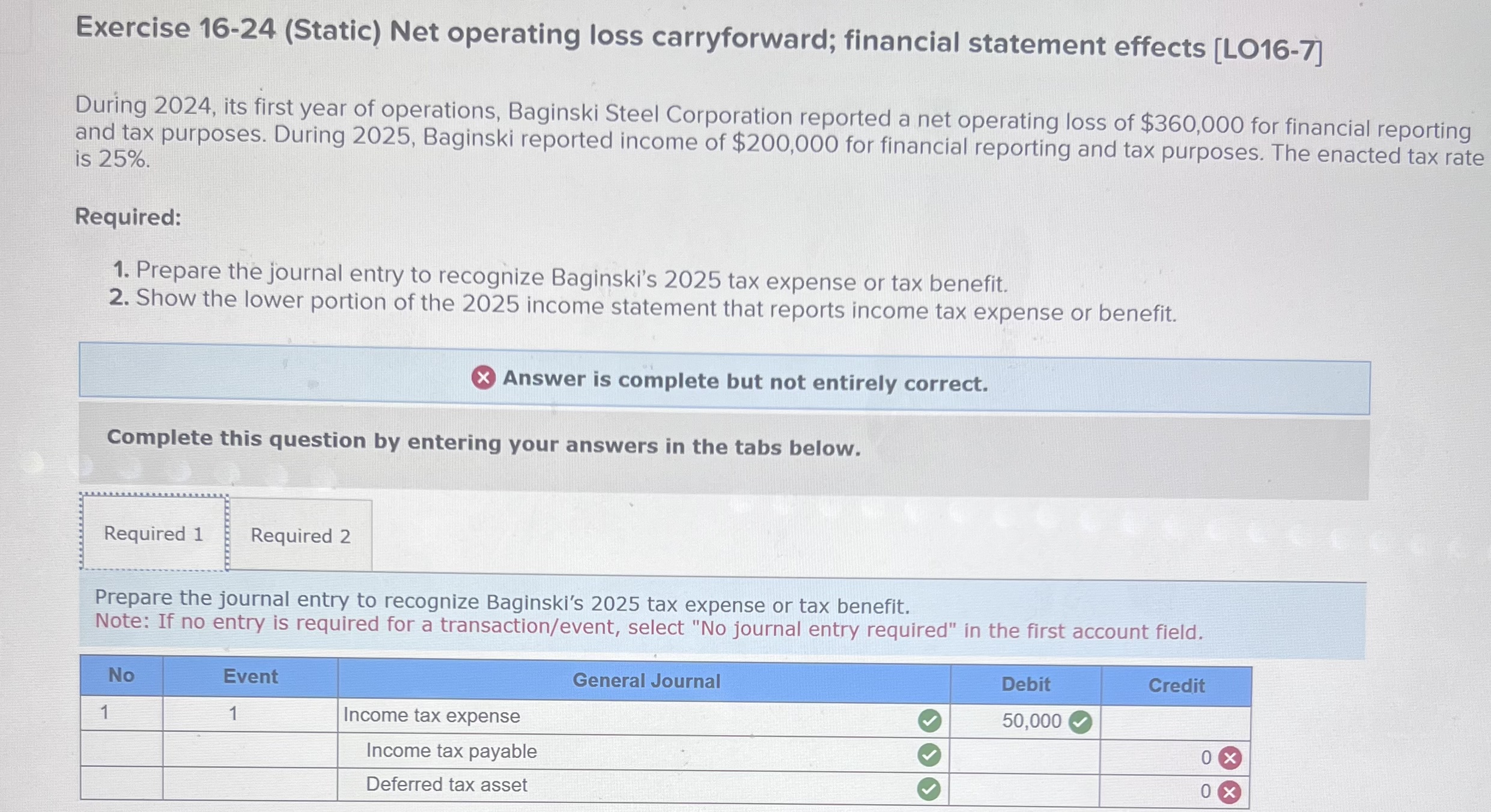 Solved Exercise 16-24 (Static) ﻿Net operating loss | Chegg.com