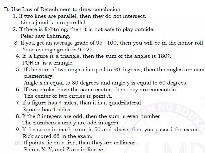 Solved B. Use Law of Detachment to draw conclusion 1. If two | Chegg.com