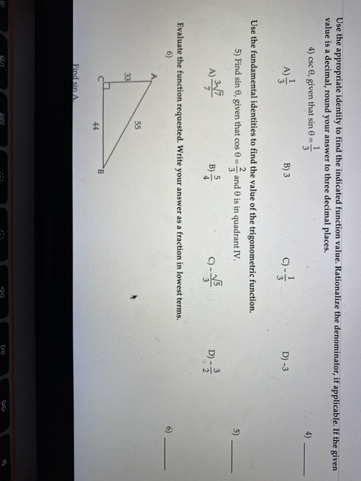Solved Use the appropriate identity to find the indicated | Chegg.com