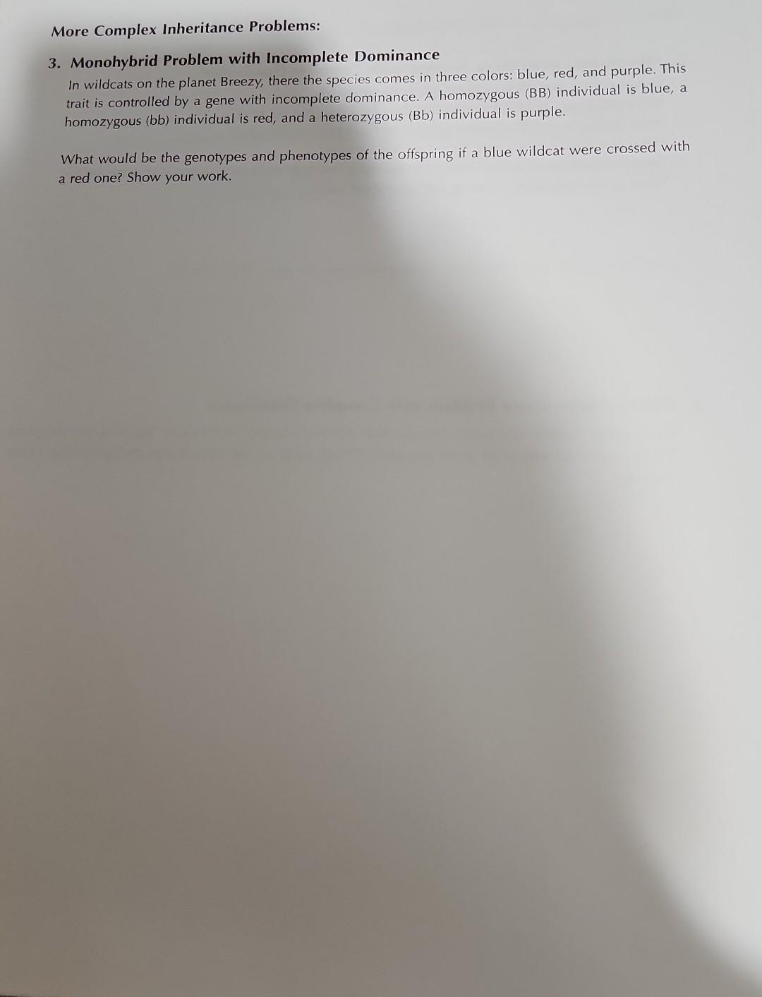 Solved 1. Monohybrid Inheritance Problem with Complete | Chegg.com