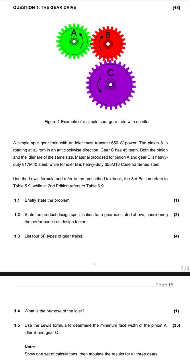 Solved QUESTION 1: THE GEAR DRIVE [48] Figure 1 Example of a | Chegg.com