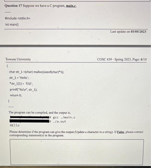 Solved char str_1 =(char) malloc(sizeof(char)*5); str_1 = | Chegg.com Solved char str_1 =(char) malloc(sizeof(char)*5); str_1 = | Chegg.com
