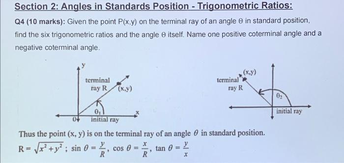 [Solved]: Section 2: Angles in Standards Position - Trigono