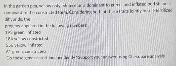 Solved In the garden pea, yellow cotyledon color is dominant | Chegg.com