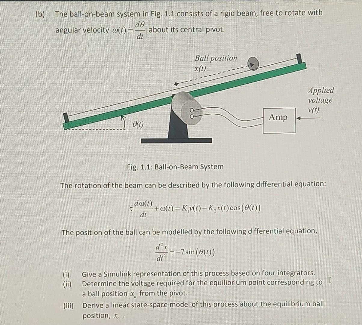Solved (b) The ball-on-beam system in Fig. 1.1 consists of a | Chegg.com