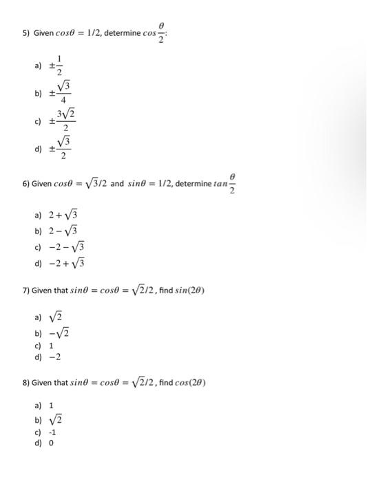 Solved 1) Given the following trigonometric function solve | Chegg.com