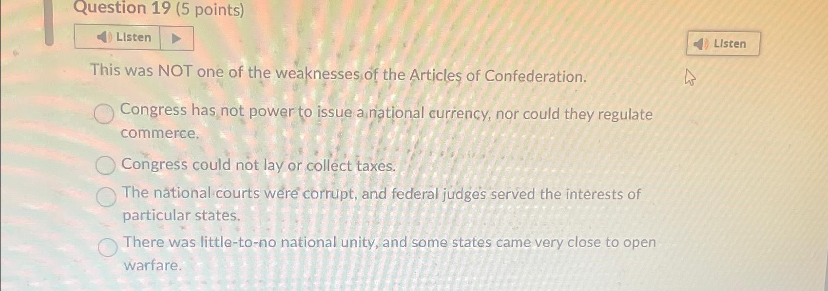 Solved Question 19 (5 ﻿points)ListenLIstenThis was NOT one | Chegg.com