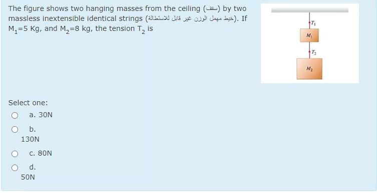 Solved The figure shows two hanging masses from the ceiling | Chegg.com