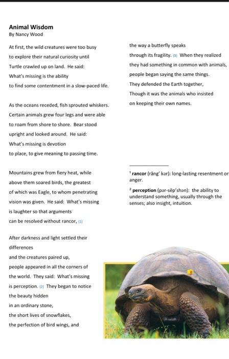 Solved Animal Wisdom By Nancy Wood At first, the wild | Chegg.com