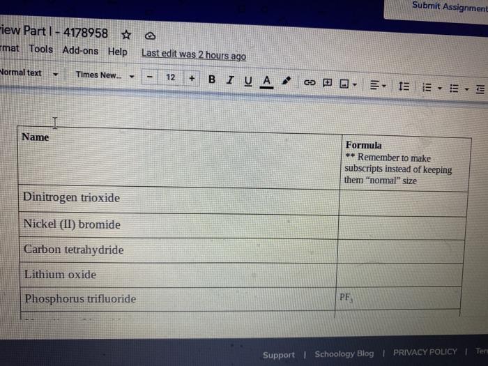 Solved Dinitrogen trioxide Nickel (II) bromide Carbon | Chegg.com