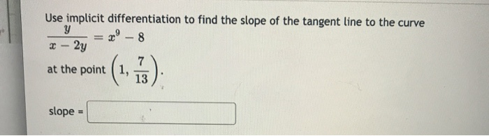 Solved Use implicit differentiation to find the slope of the | Chegg.com