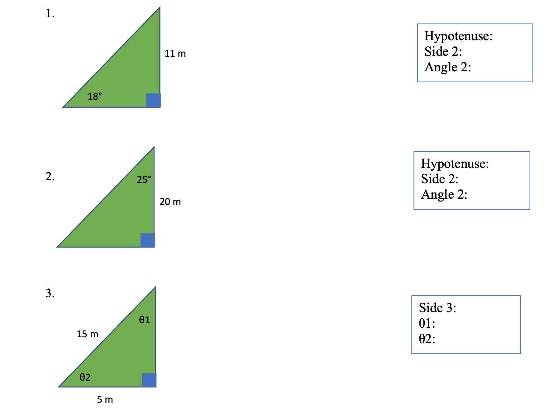 Solved Help me solve these three trianglesHypotenuse:Side | Chegg.com