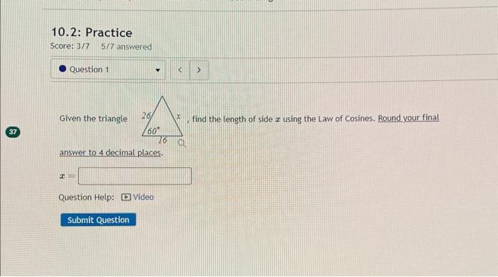 Solved Given the triangle find the length of side \\( x \\) | Chegg.com