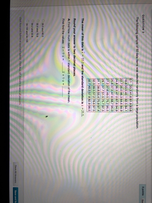 Solved QUESTION 2 5 points Say The following sample of 50 | Chegg.com