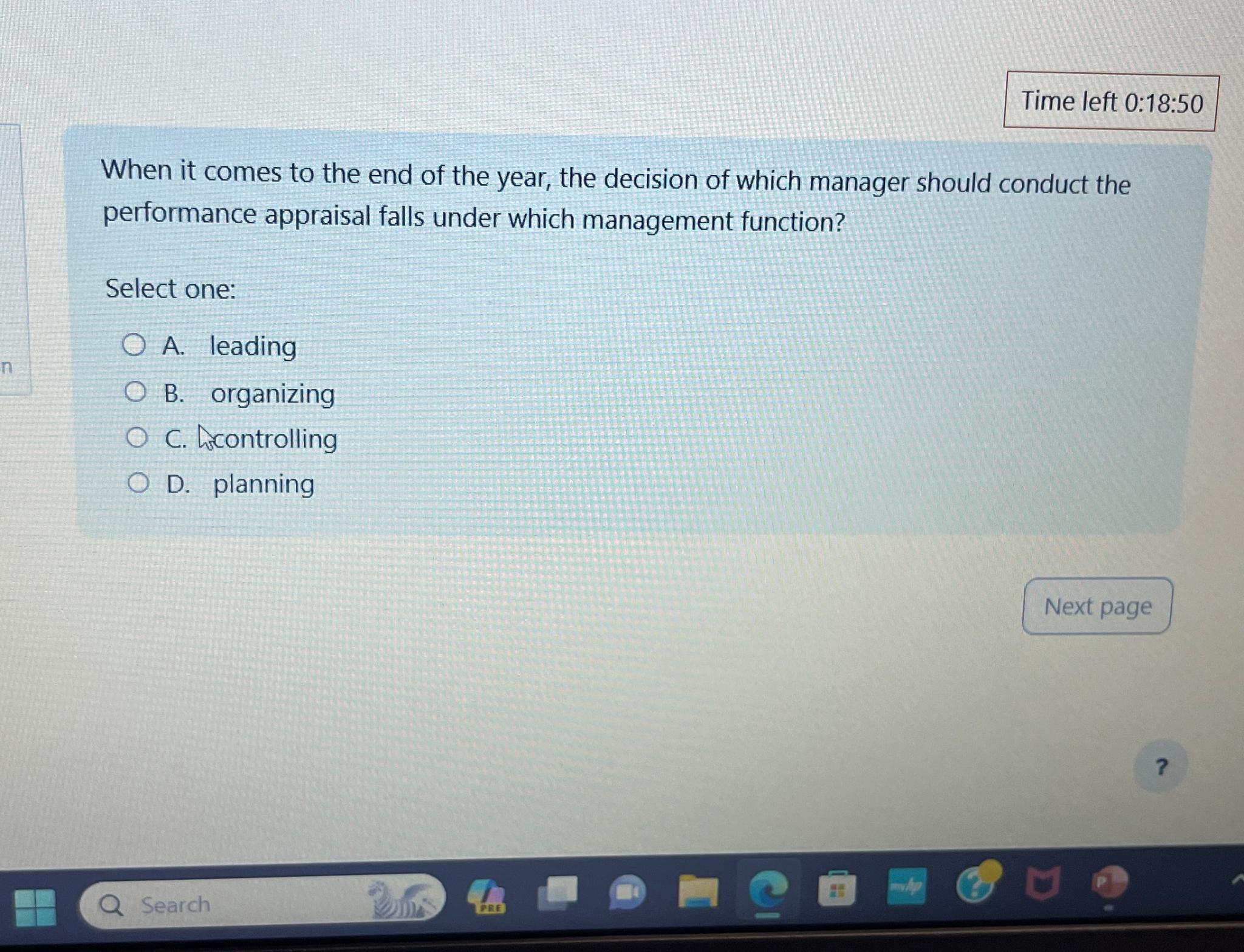 Solved Time left 0:18:50When it comes to the end of the | Chegg.com