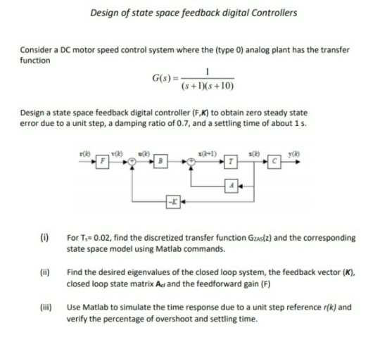 Design of state space feedback digital Controllers | Chegg.com